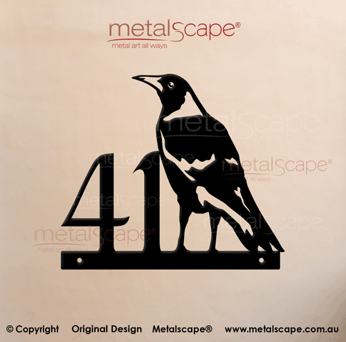 House number Sign with Magpie - Metalscape - House Number Signs