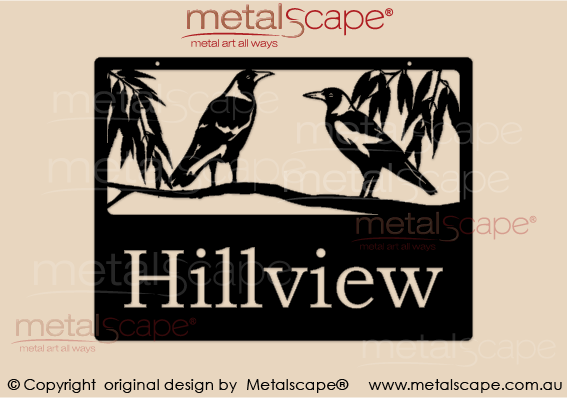 Metalscape - Small Farm Property Sign - 2 Magpies on branch
