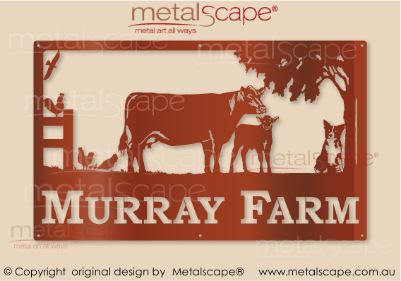 Metalscape - Farm Property Sign - Angus Cow, Calf & Collie