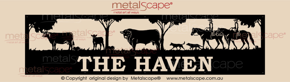 Metalscape - Panoramic Farm Property Sign - Angus Cattle Drive Scene