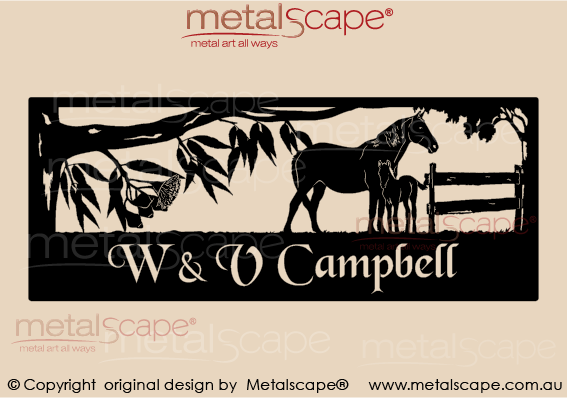Metalscape - Panoramic Farm Property Sign - Flowering Gum Mare and Foal